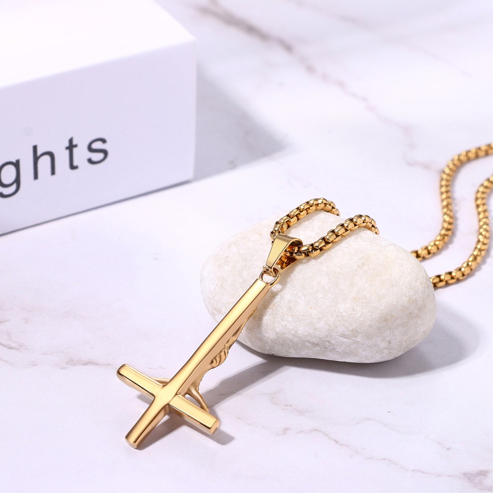 Inverted Crucifix Pendant Upside Down Cross Evil Necklace Stainless ...