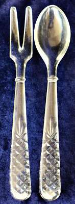 Vintage Pair of Crystal Glass Salad Servers | eBay