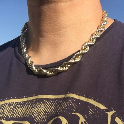 14K Gold Plated Rope Chain 1980's Rapper Hip Hop Dookie Necklace Choker ...