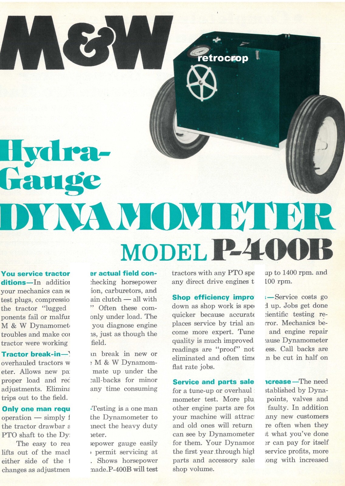 P-400N Hydra-Gauge M&W Gear Co. Dyno Dynamometer Leaflet P400B Pulling ...