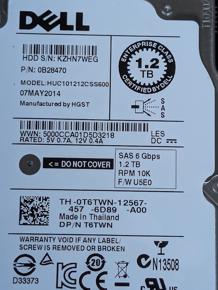Lot of 10 Dell 1.2TB T6TWN 2.5" SAS Server Hard Drive HUC101212CSS600 ...