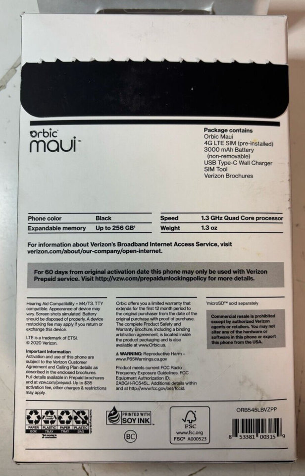 Open Box Orbic Maui RC545L Cellphone Black 16GB Verizon Locked | eBay