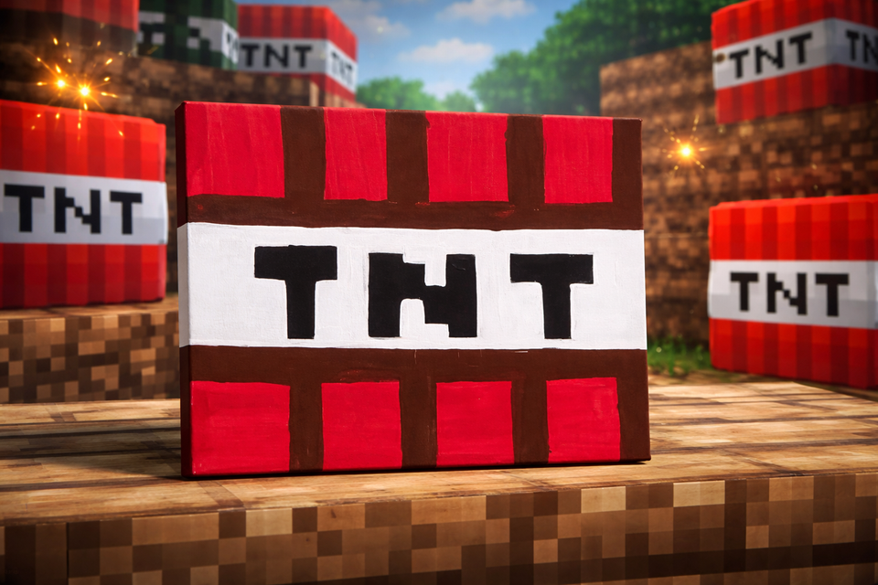 Hand-Painted Minecraft TNT Canvas Painting – 8 × 10 Inches | eBay