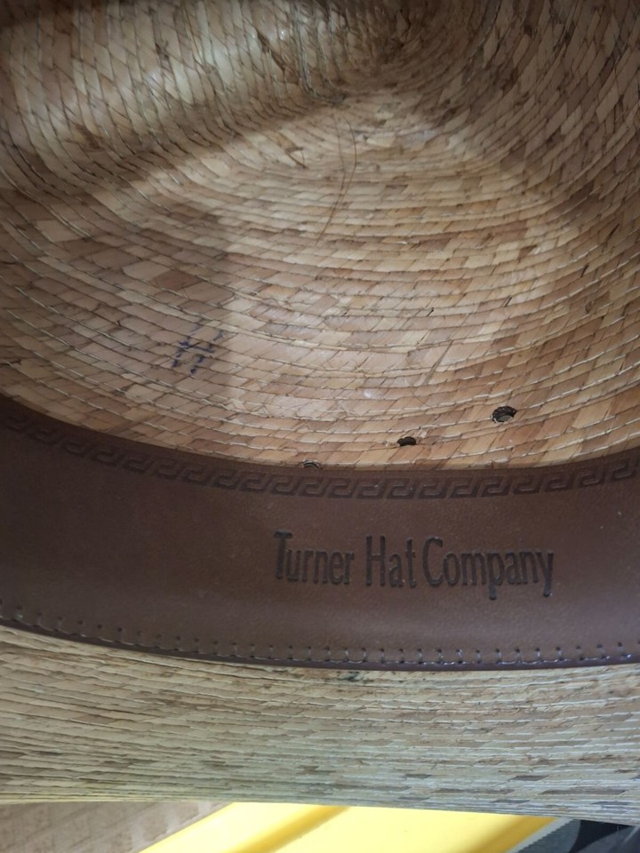 Turner Hat Company Ranger Straw Cowboy Hat 7 1/4 Size 58 With Leather ...