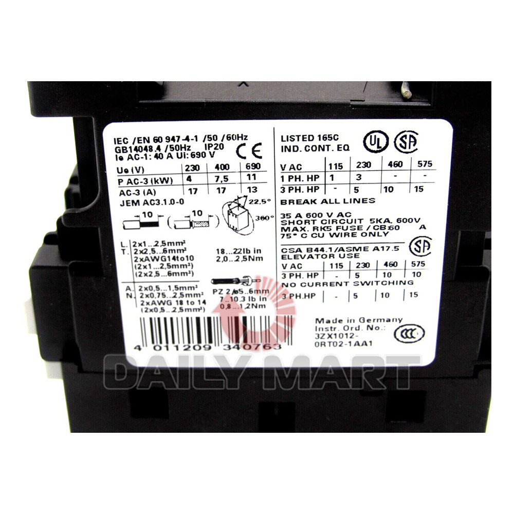 New In Box SIEMENS 3RT1025-1AK60 3-pole Contactor 120V 17A 60Hz | eBay