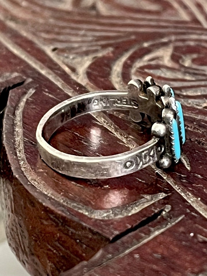 Vintage Zuni Sterling Silver Needlepoint Turquoise Ring Size 6.5, 3g ...