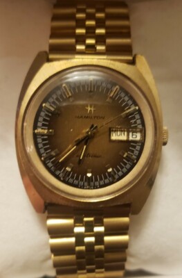 Vintage hamilton 702 electronic day/date 39mm vintage swiss watch gold ...