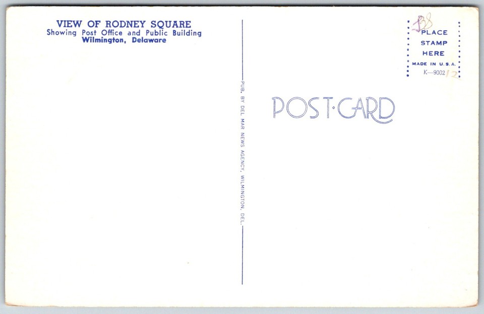 Postcard DE Wilmington Delaware Rodney Square Post Office Public ...