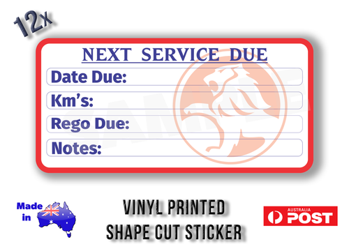 Service Due Stickers HOLDEN Style x 12 - DATE + KM's + REGO DUE + NOTES ...