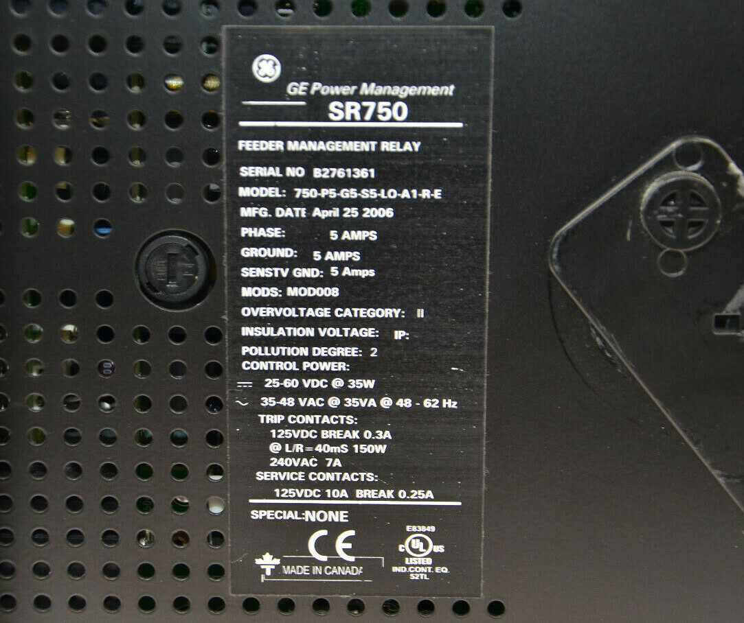 SR 750P5G5S5LOA1RE General Electric Feeder Power Management Relay SR750 ...