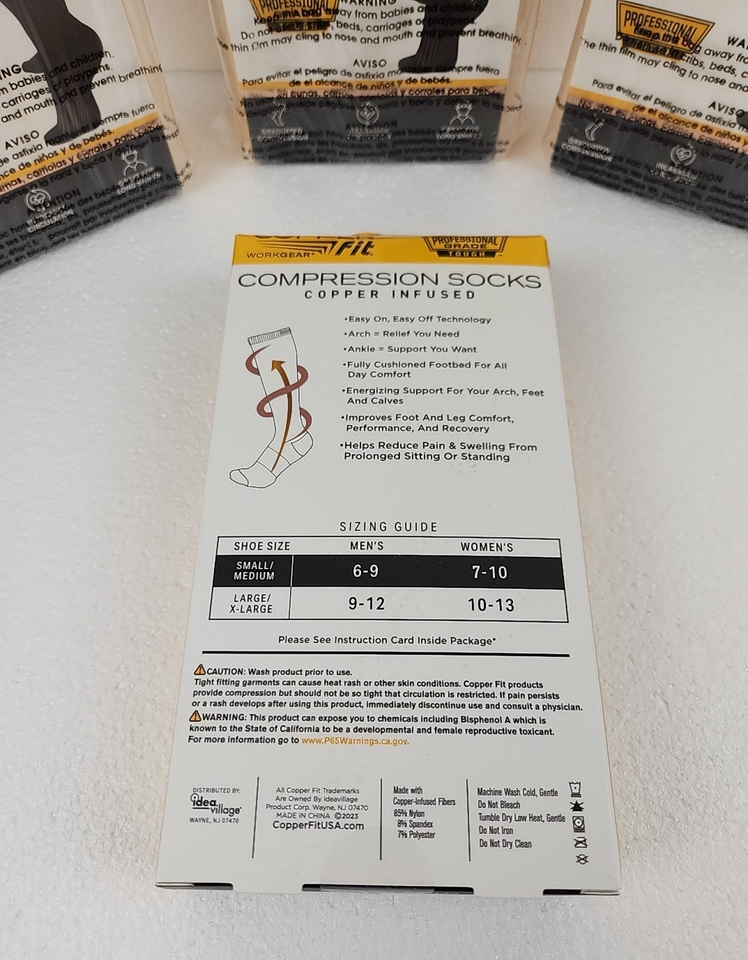 NIB 4x LOT - Copper Fit Work Gear Compression Socks S/M MEN 6-9 WOMEN 7 ...
