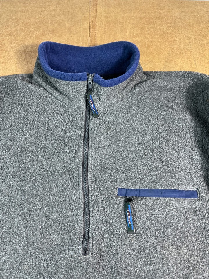 90s LL Bean One Pocket Fleece Half Zip Pullover Grey XXL VTG | eBay