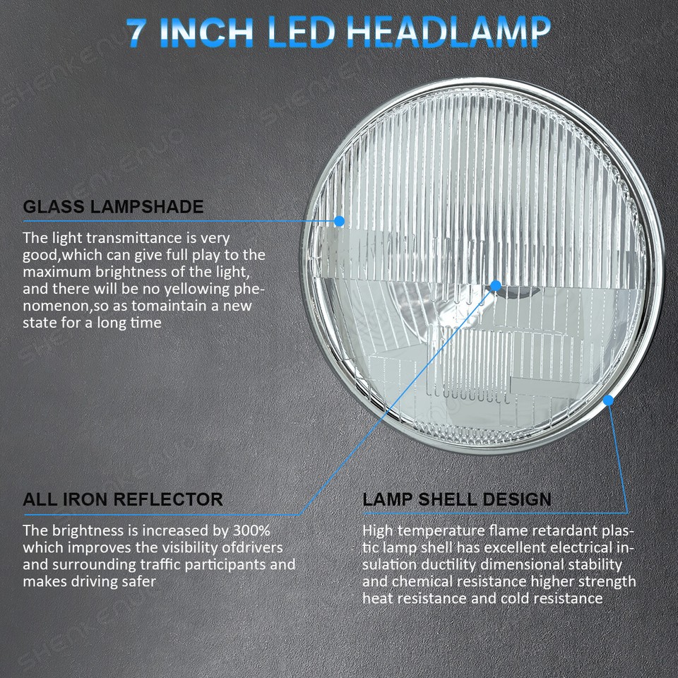 7 Inch led GLASS Headlight Round, ORIGINAL CLASSIC LOOK Conversion ...
