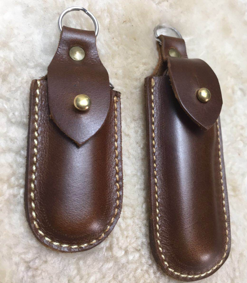 fold knife Jackknife bag holder pouch key ring cow leather cover brown ...