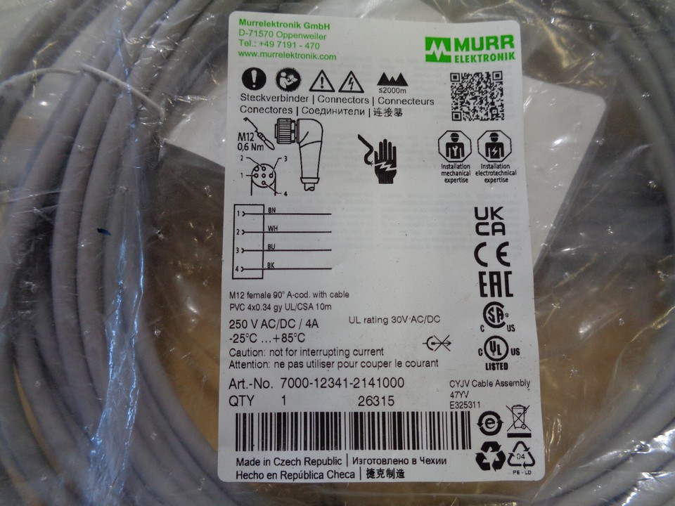Lot of 3 new MURR Elektronik 7000-12341-2141000 Cable Cordset Sealed ...