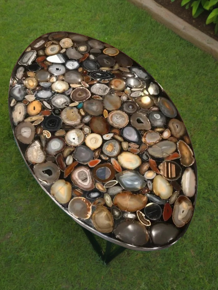 Natural Oval Stone Coffee table / quartz Stone sofa Slabs / table tops ...