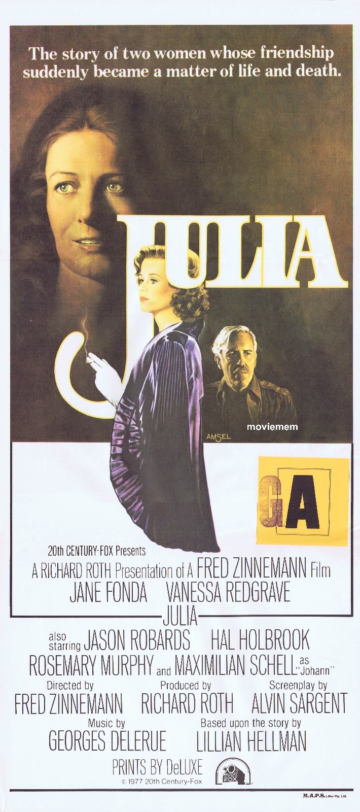 JULIA Original daybill Movie poster Vanessa Redgrave Jane Fonda Jason ...