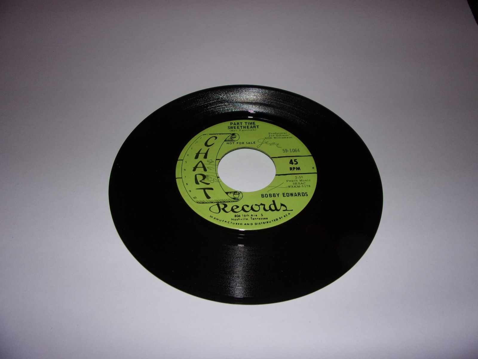 45" Bobby Edwards: Part Time Sweetheart / Walker Town / Promo/ 1968 ...