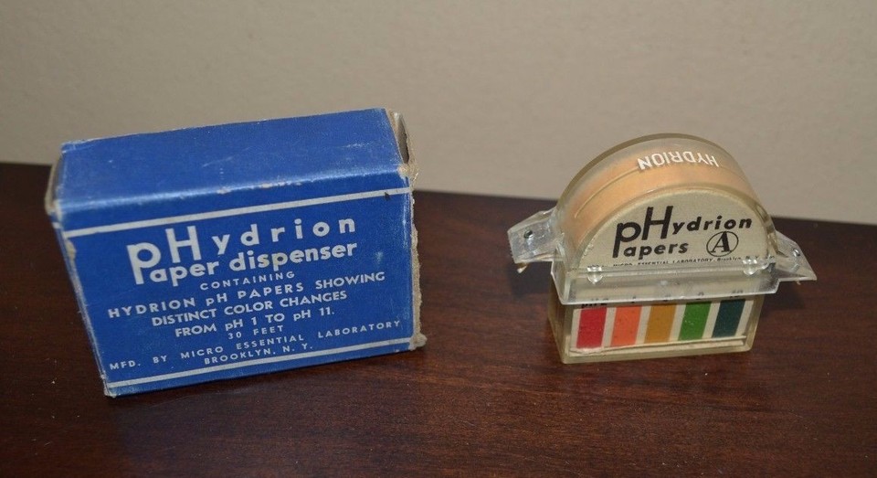 Vintage pH paper roll with case by pHydrion, 1-11 acid/base testing ...