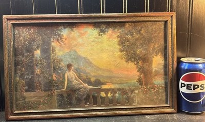 Vtg 1920’s? A. Atkinson Fox Woman Sitting On Porch Railing Sunset Print ...