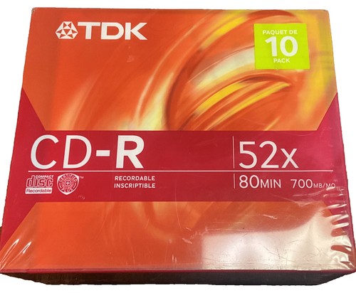 TDK~CD-R 52 X 80 minutes 700 mb 2008 10 pack recordable W/Jewel case ...
