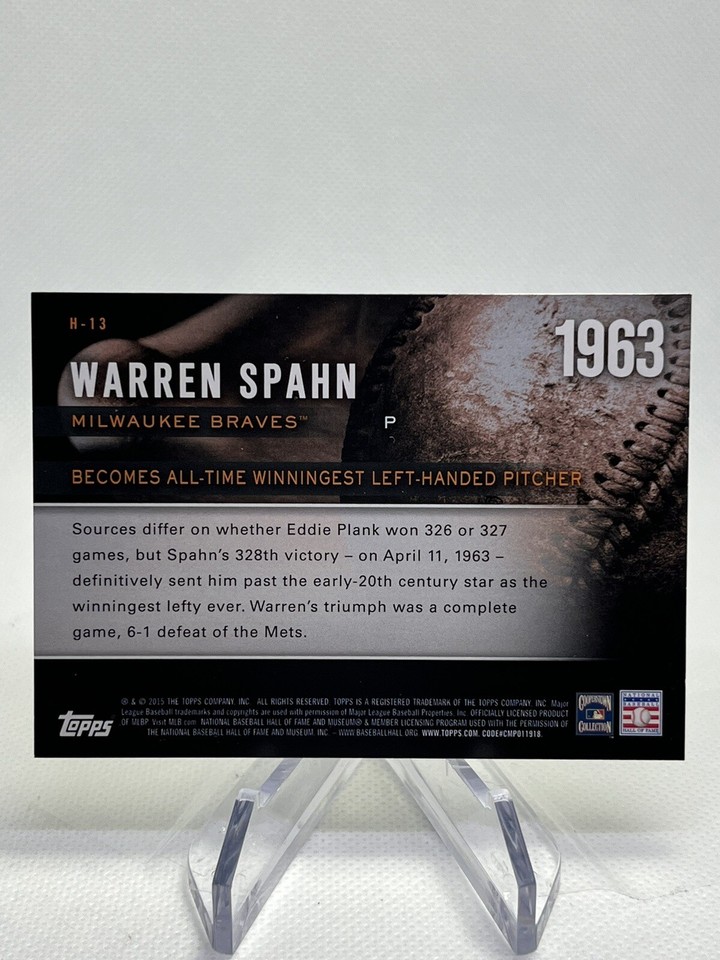 2015 Topps WARREN SPAHN Highlight of the Year 1963 - MILWAUKEE BRAVES ...