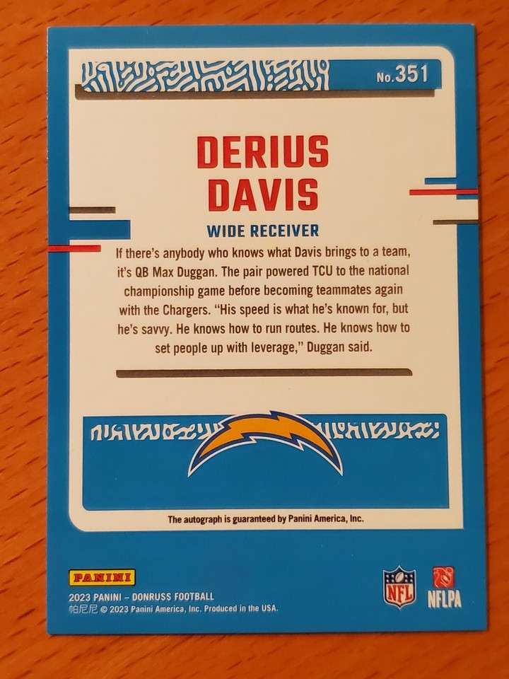 2023 Donruss Rated Rookies Autographs #351 Derius Davis TCU Chargers WR ...