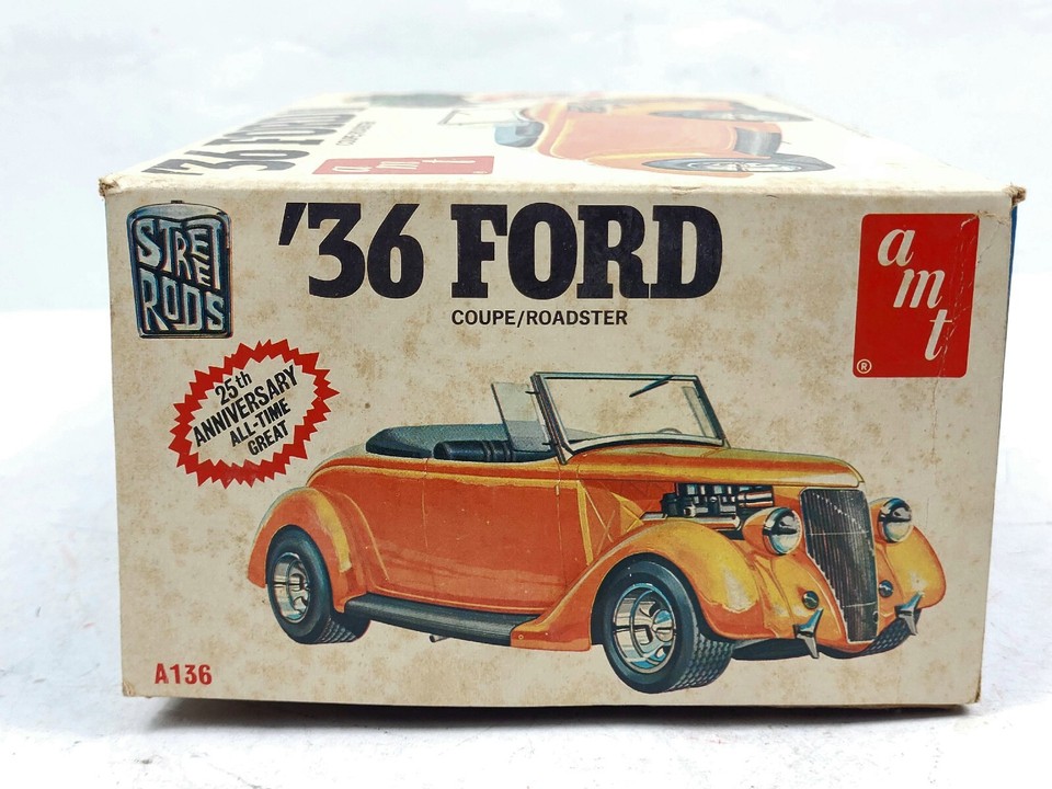 Vintage AMT 36 1936 Ford Coupe Roadster Street Rods 1:25 Model Kit A136 ...