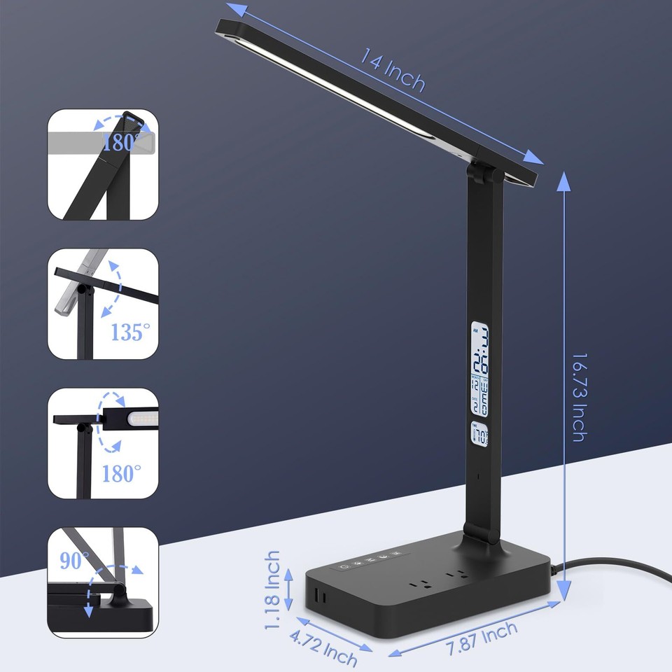 Power Strip with LED Desk Lamp 2 Outlets 1 USB-A Ports 1 -C Ports 5 ...