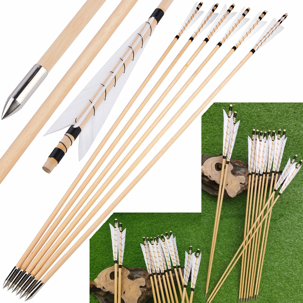 32" Wooden Arrows 8mm Archery 5" Turkey Feather Traditional Recurve Bow ...
