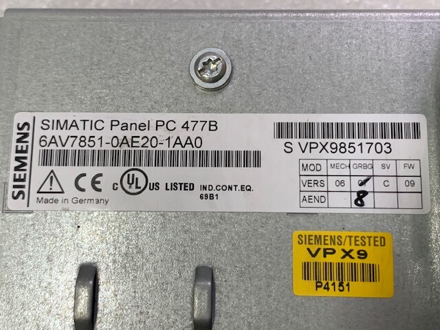 Siemens SIMATIC Panel PC 477B 6AV7851-0AE20-1AA0 15" Touch Display HMI ...