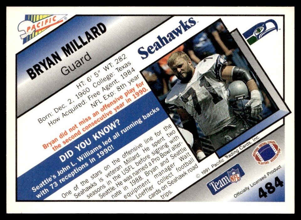1991 Pacific Bryan Millard Seattle Seahawks #484 | eBay