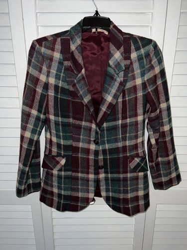 Vtg Tiffany PENDLETON Women's Plaid Blazer Sz 5 50% Wool Purple & Green ...