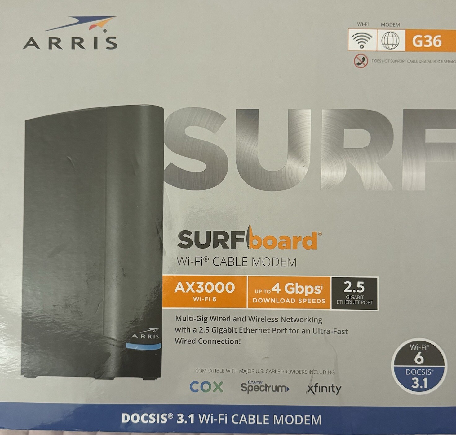 ARRIS SURFboard G36 DOCSIS 3.1 Wi-Fi 6 Cable Modem - Black 850030172037 ...