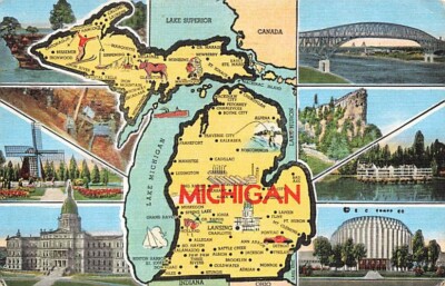 Postcard Multiview Map State of Michigan NH1 | eBay