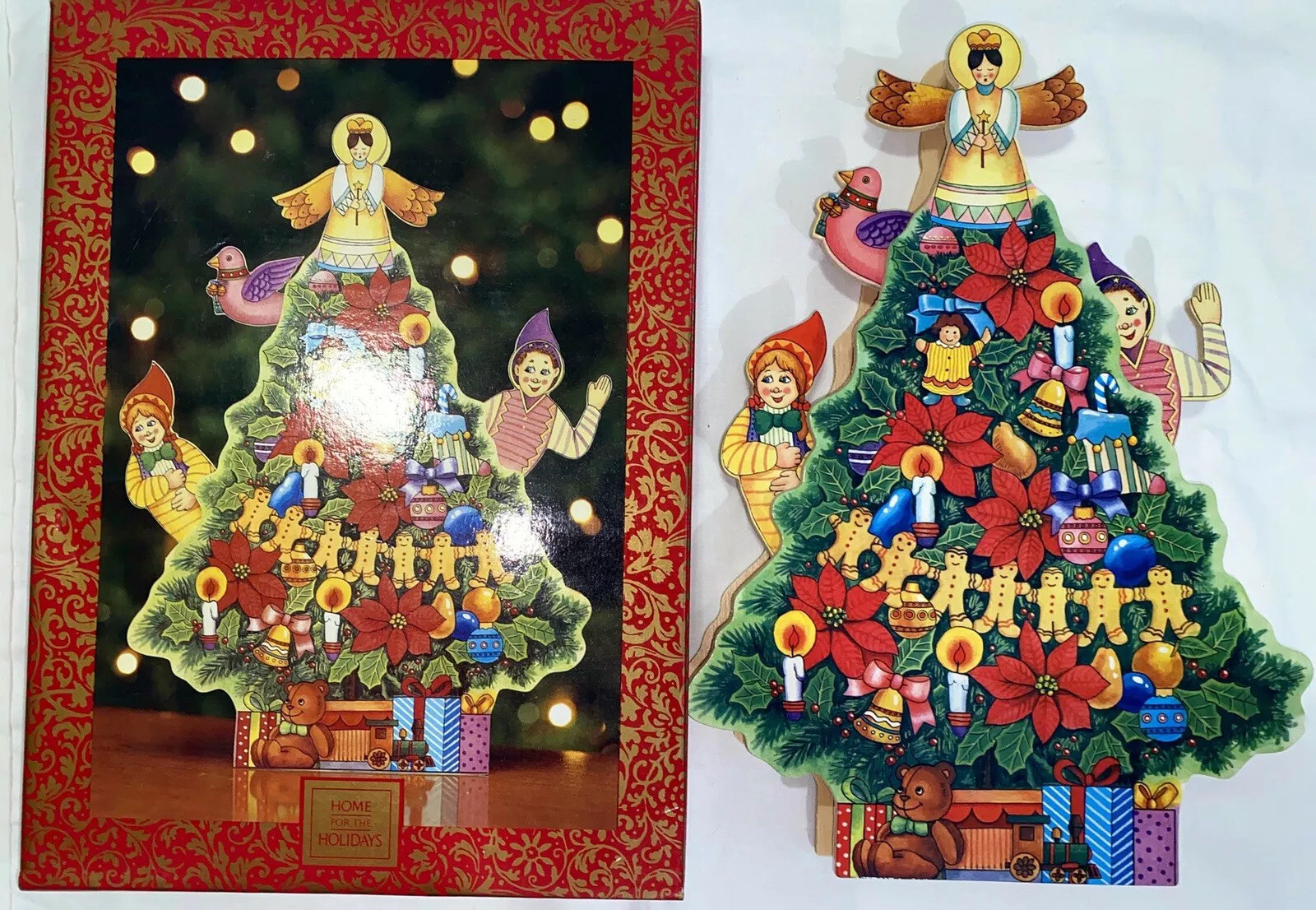 Wooden Christmas Music Box Wind Up Motion Tree Mechanical Stand Up ...