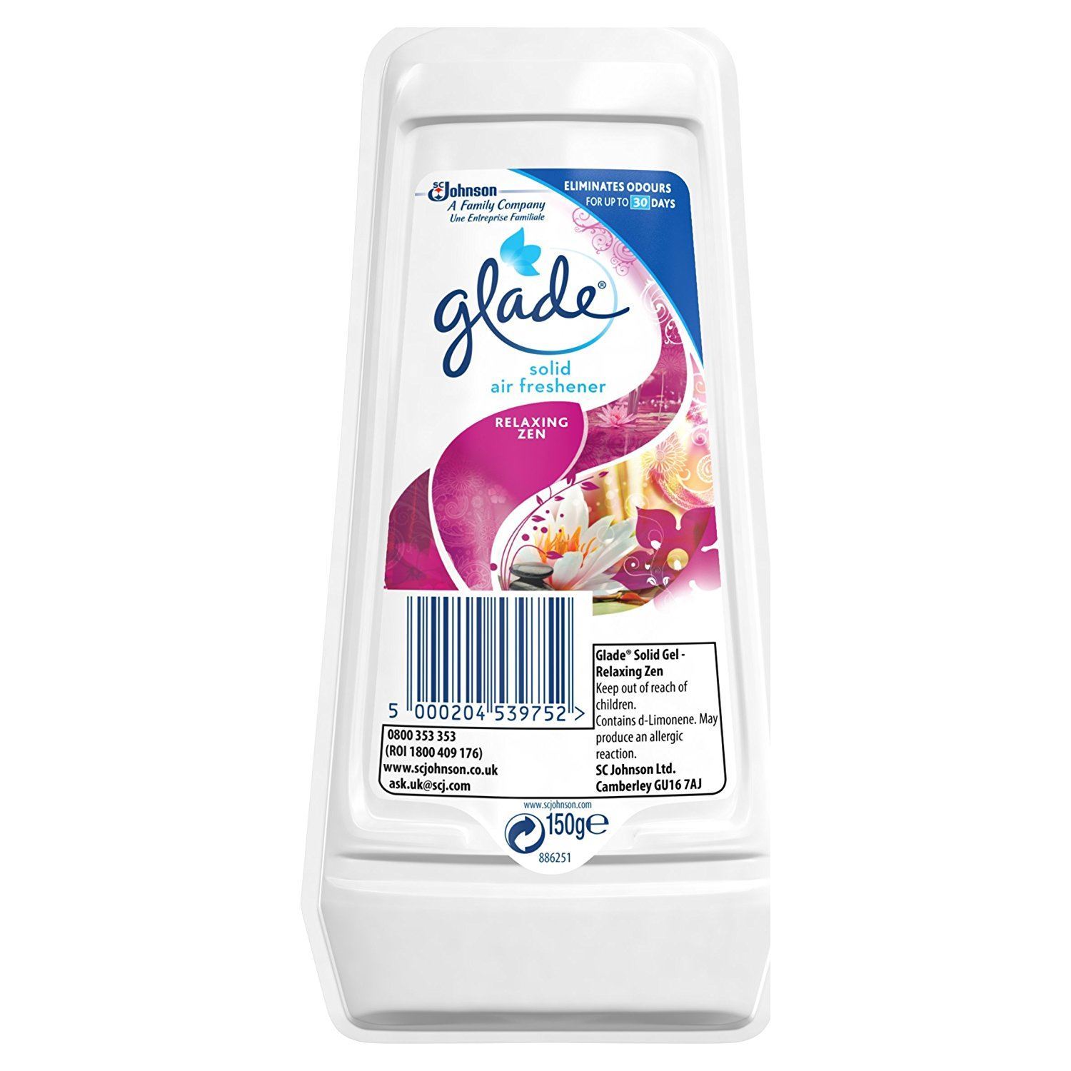 8 X Glade Solid Gel Air Freshener Relaxing Zen 150g Bath Toilet Home ...