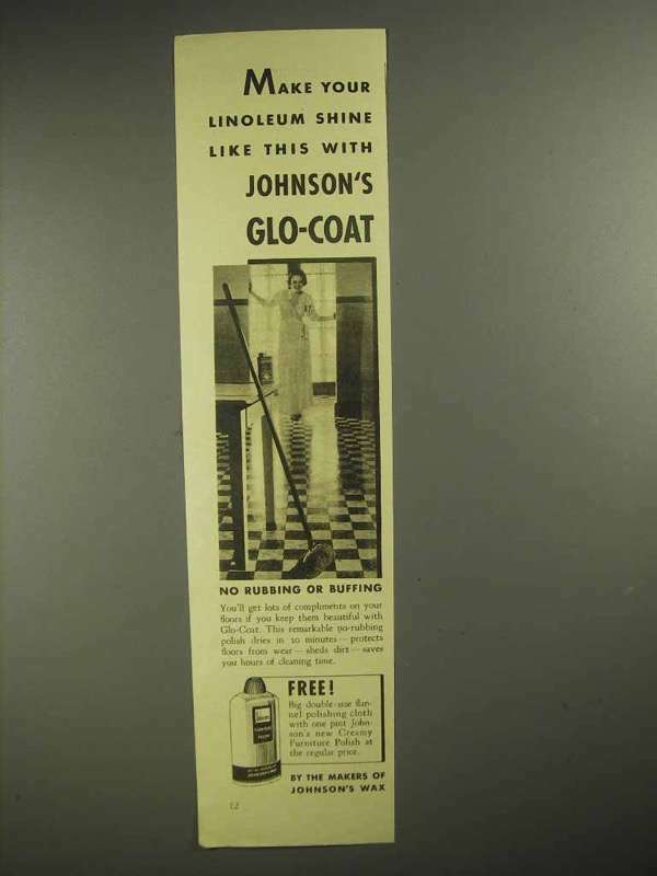 1936 Johnson's Glo-Coat Wax Ad - Linoleum Shine | eBay