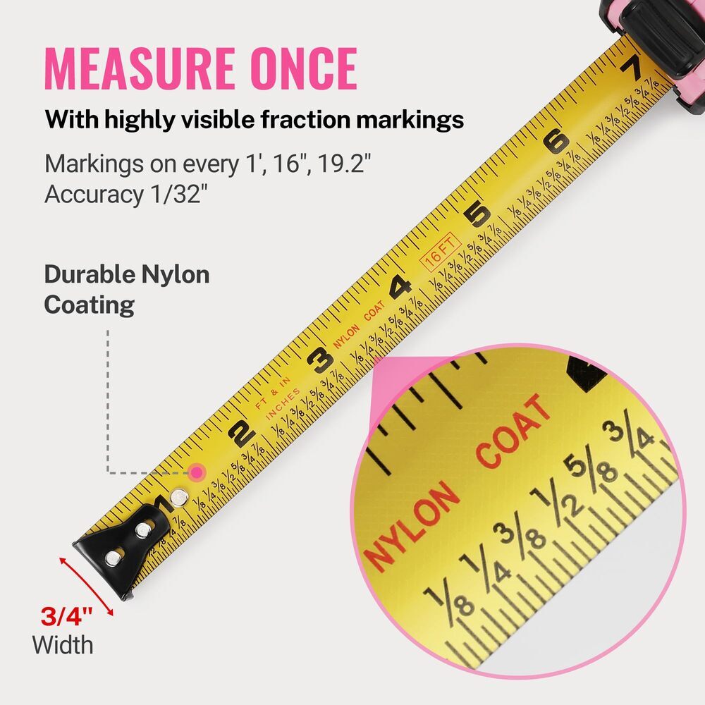 WORKPRO Tape Measure 16-FT w/Fractions 3 Brakes Retractable Measuring ...