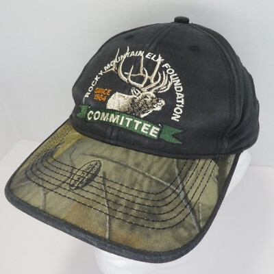 Rocky Mountain Elk Foundation Committee Cap Hat Black And Camo Realtree ...