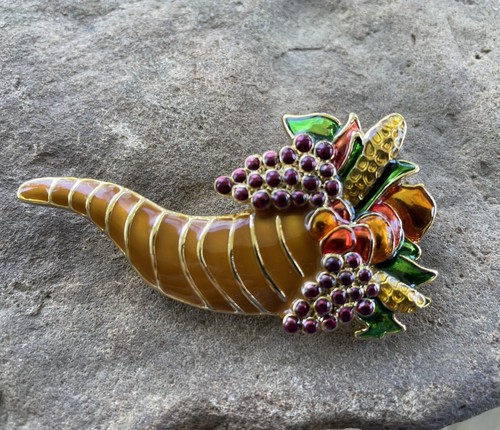 Vintage Brooch Cornucopia Fall Thanksgiving Signed MONET Jewelry Pin ...