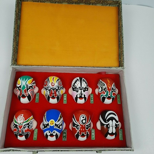Set Of Eight Chinese Beijing Miniature Clay Face Opera Masks Gift Box ...