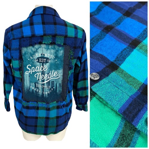 Upcycled Flannel Shirt Womens XS Space Needle Seattle Plaid Country ...
