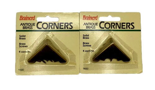 NEW! 2 Packs Brainerd (1-3/4” x 1”) Solid Antique Brass Corners NOS ...