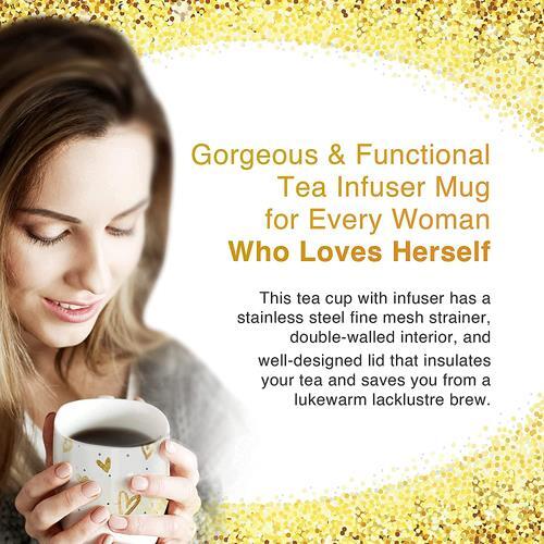 Hey Girl Tea Cup with Infuser and Lid - Double-Walled Insulation & Gold ...