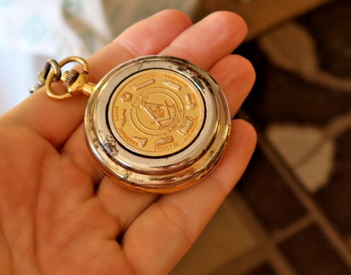 RARE Vintage Free Mason Masonic Pocket Watch Compass Square Citation ...
