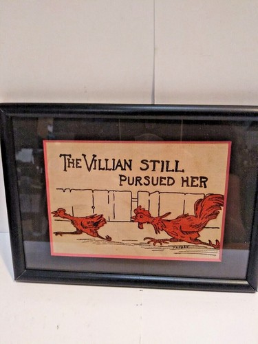 Vintage Funny Rooster Chasing Hen Picture 'The Villian Still Pursued ...
