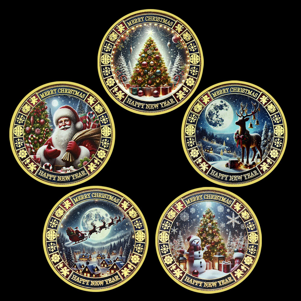 Merry Christmas Golden Challenge Coins 5pcs/set Happy New Year Santa ...