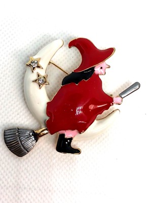 Witch BROOCH rhinestones fashion jewelry gold tone fun gift #9 pin ...