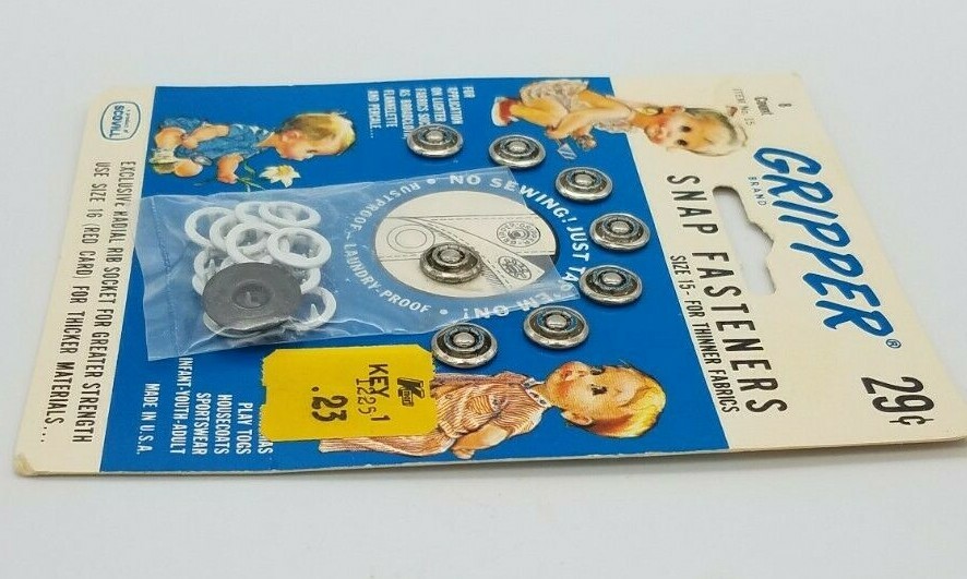 Vintage Scovill Gripper Snap Fasteners Card Size 15 For Thinner Fabrics ...